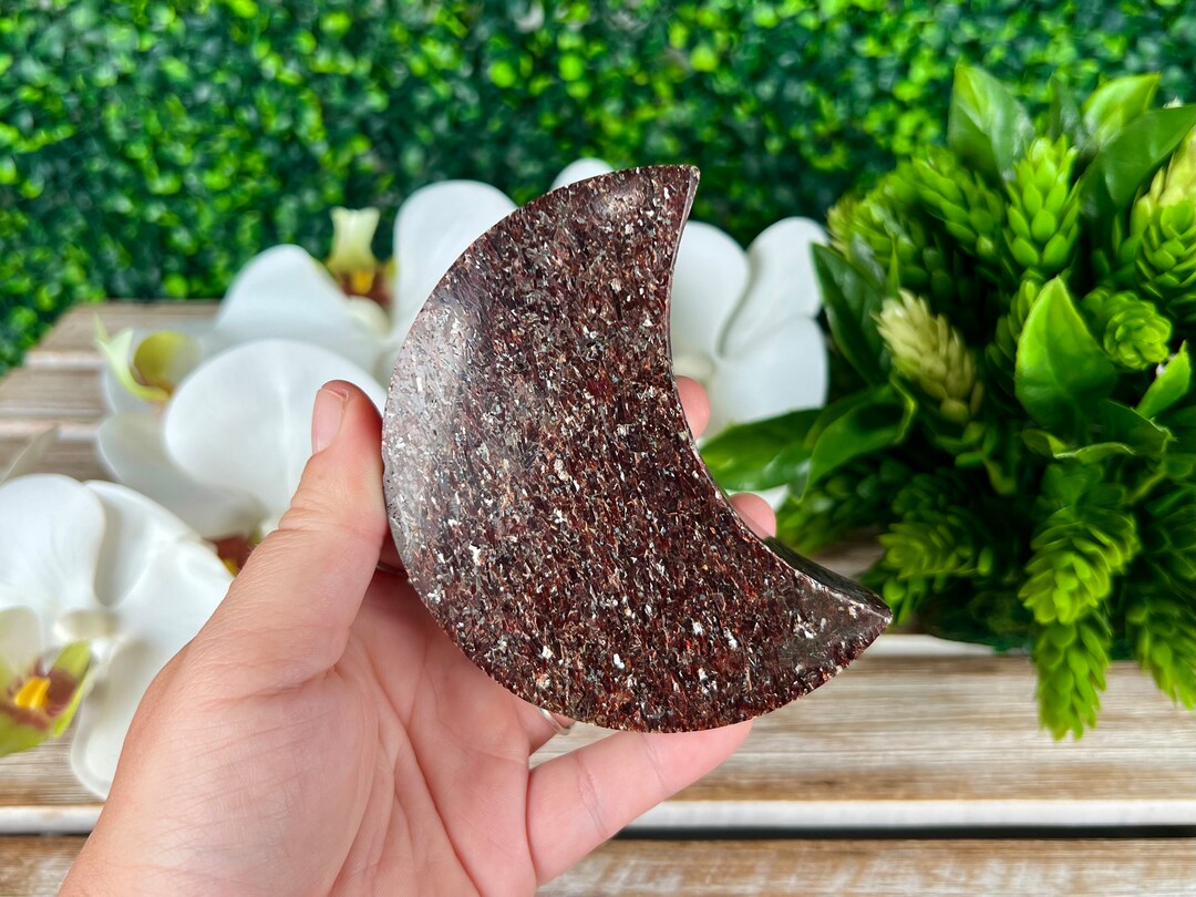 Biotite, Black Mica Moon With Custom Gold Stand, Crystal Moon Carvings ...