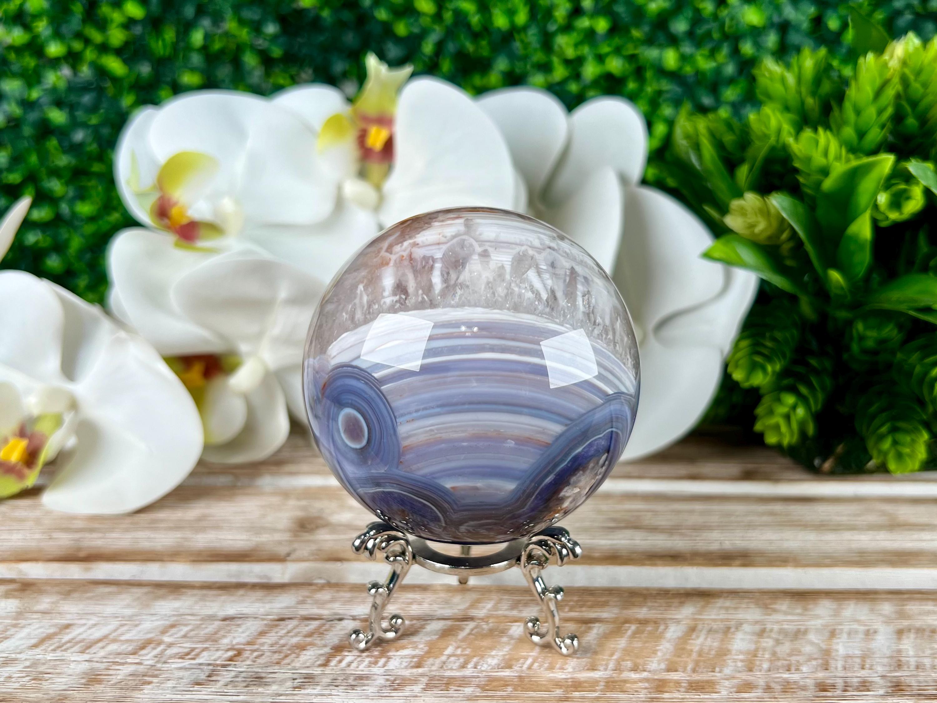 Blue Flower Agate Sphere With Banding, Cherry Blossom Crystal Ball ...