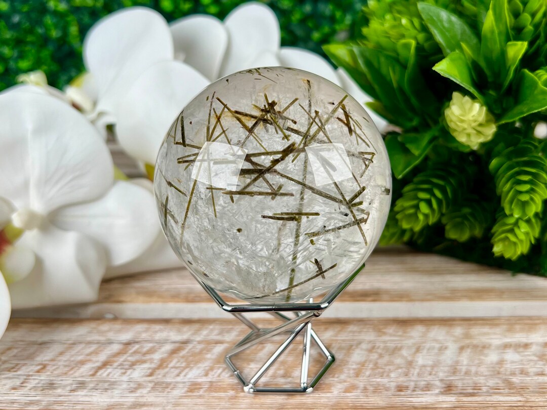 Rare Green Tourmaline and Quartz Sphere, Inclusion Quartz Ball, Mineral ...