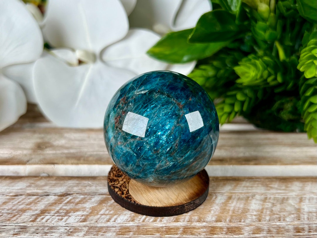 Blue Apatite Sphere With Shiller, Polished Crystal Sphere, Home Decor ...