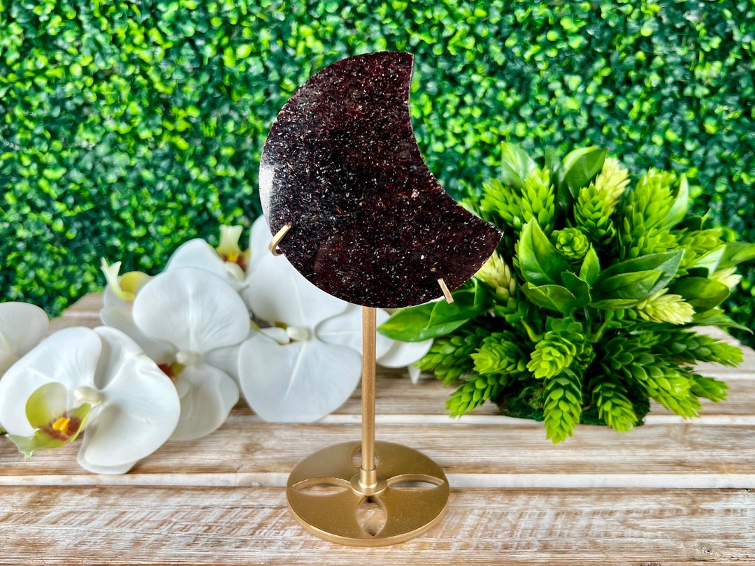 Biotite, Black Mica Moon With Custom Gold Stand, Crystal Moon Carvings ...