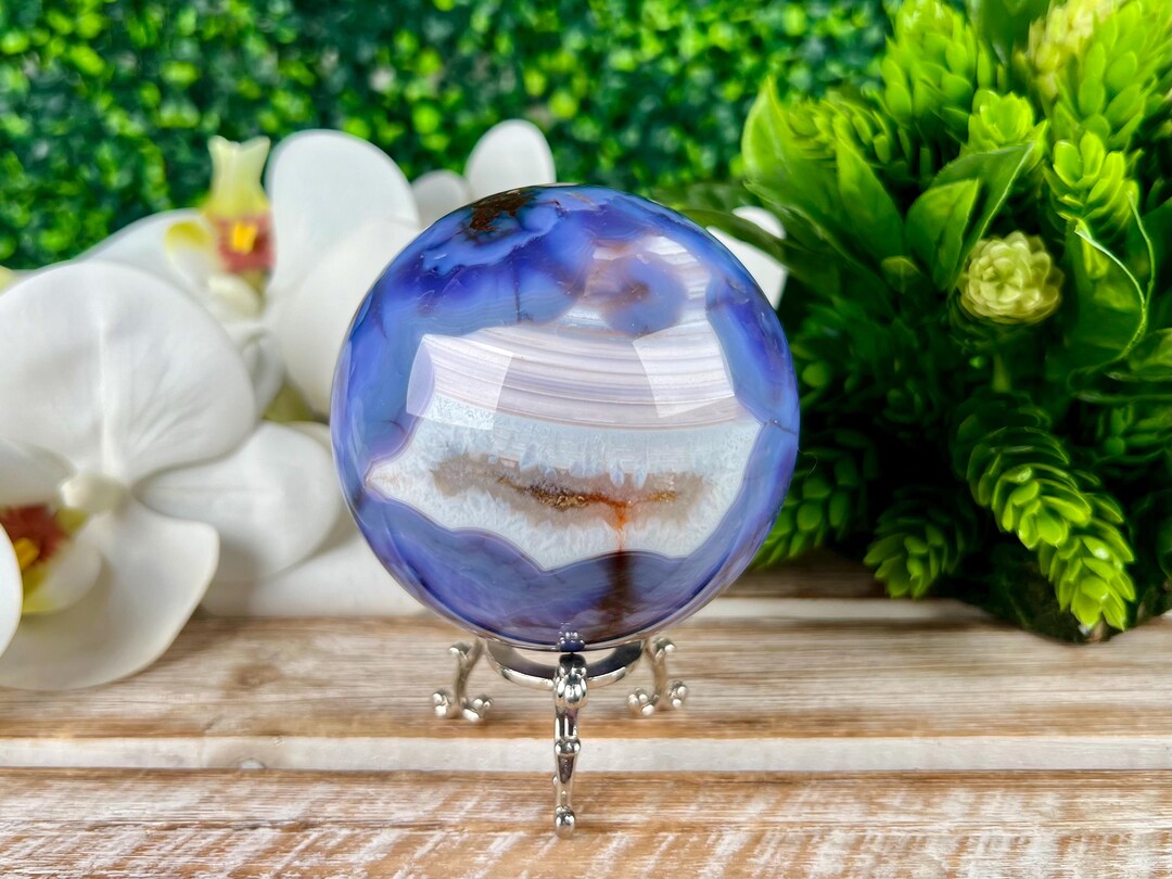 Blue Flower Agate Sphere With Banding, Cherry Blossom Crystal Ball ...