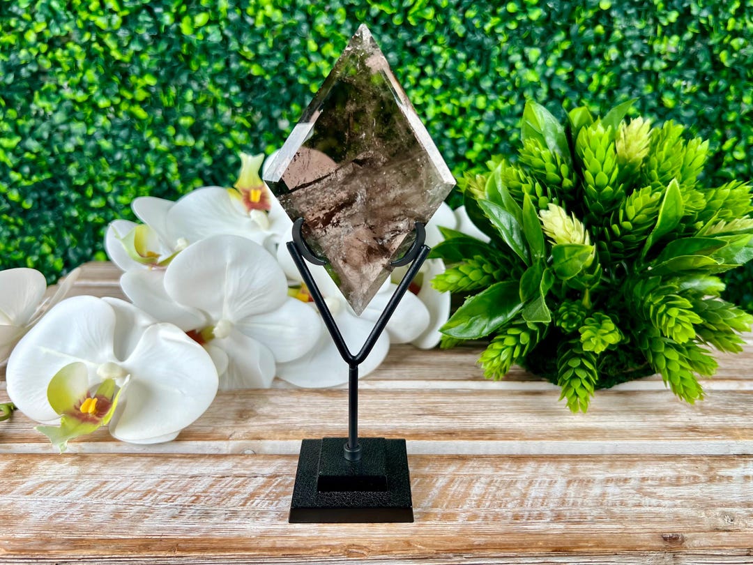 Smokey Quartz Diamond on Black Stand, Polished Mineral Carving, Home ...