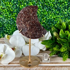 Biotite, Black Mica Moon With Custom Gold Stand, Crystal Moon Carvings ...