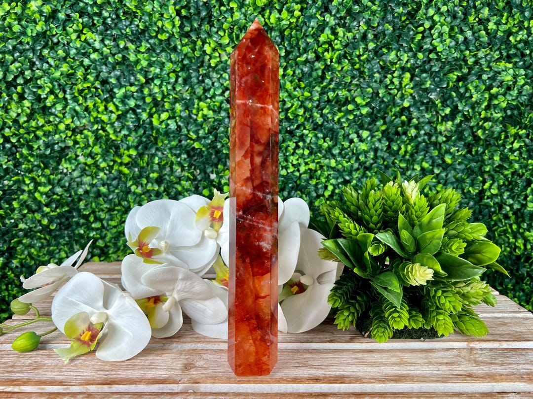 XXL Fire Quartz Tower, Crystal Obelisk, Natural Minerals, Home Decor - Etsy