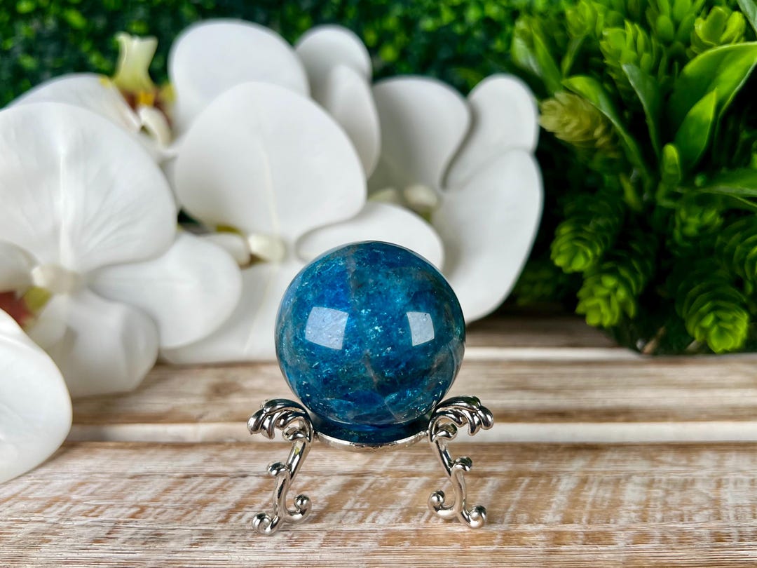 Blue Apatite Sphere With Shiller, Polished Crystal Sphere, Home Decor ...