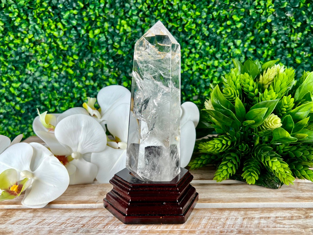 Clear Quartz Double Termination With Custom Wood Stand, Quartz Double ...