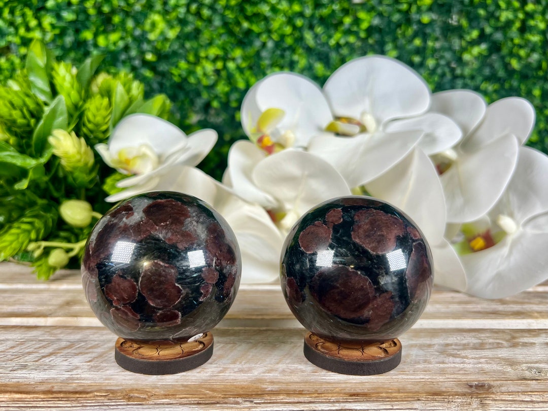Astrophyllite and Garnet Sphere, Firework Stone, Polished Crystal ...