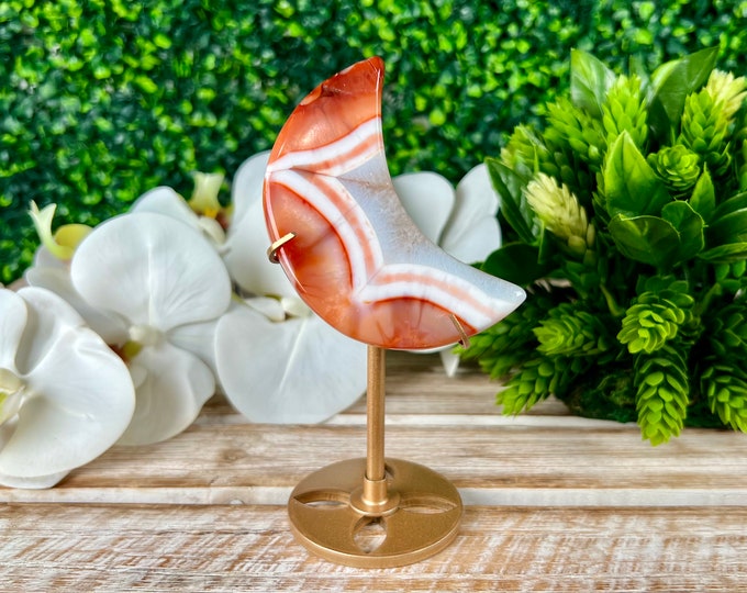 Carnelian Moon Carving With Custom Gold Stand, Crystal Agate Moons ...