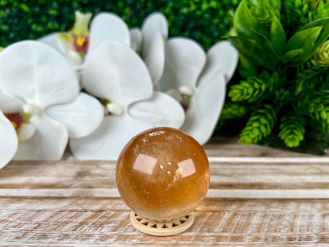 Gemmy Honey Calcite Sphere With Flash, Crystal Ball, Natural Mineral ...