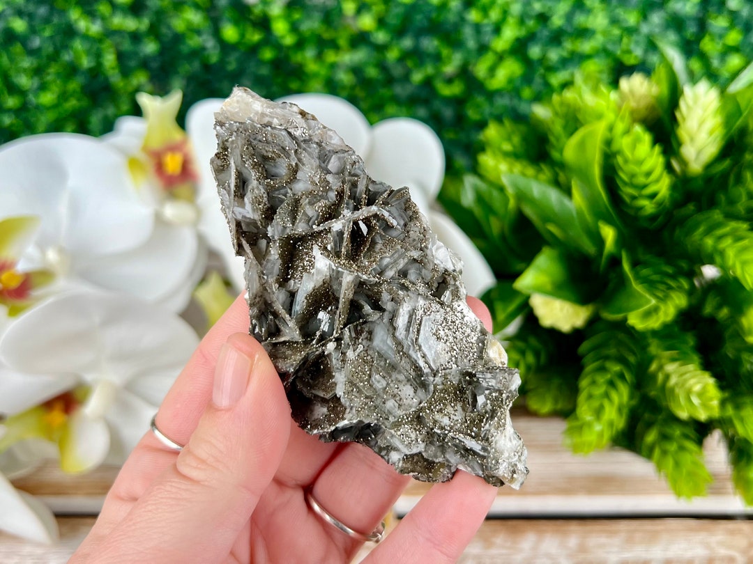 Glittering Pyrite on Blade Calcite, Natural Mineral Specimen, Hubei ...