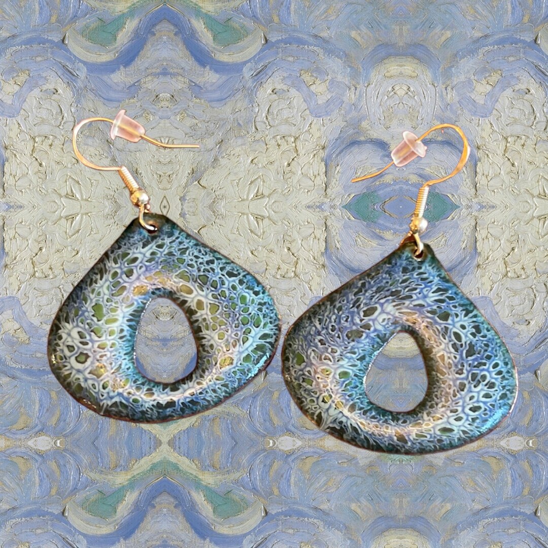 Variegated Blue Speckled Wide Teardrop With Cutout Sterling - Etsy