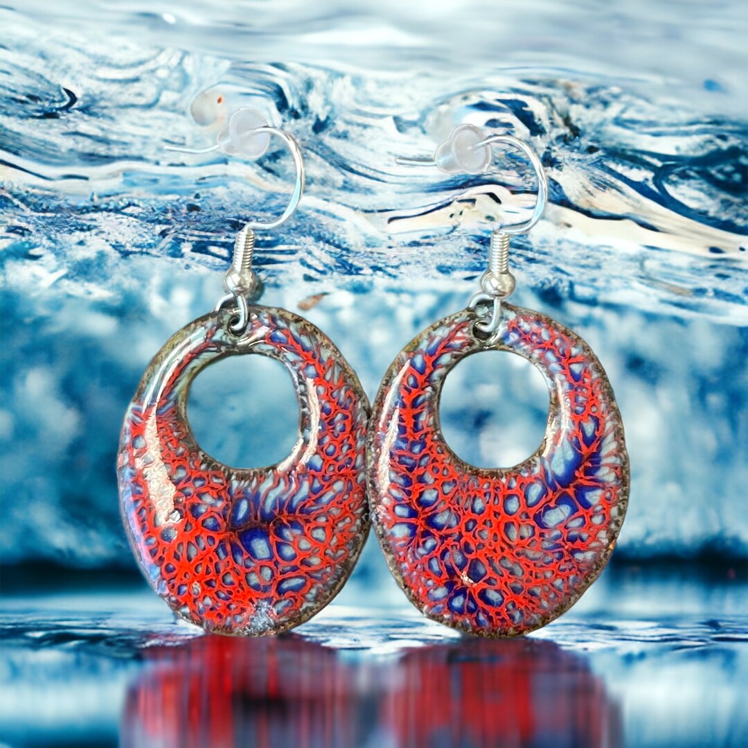 U. S. Handmade Enamel Earrings KU Colors Crimson and Blue - Etsy