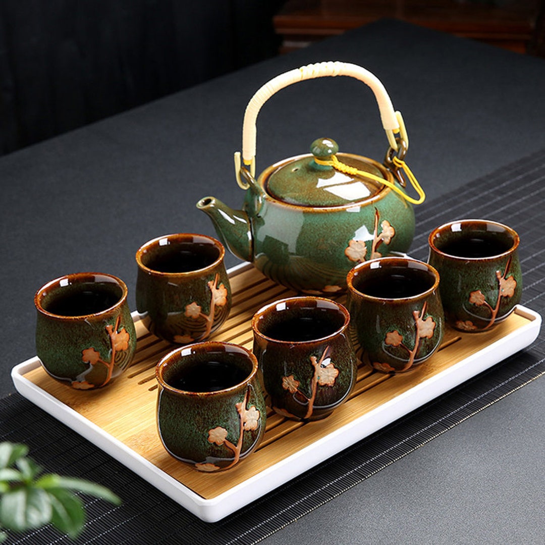 Ceramic Tea Set Lift Tea Set Retro Tea Set Embossed Plum Blossom Tea ...