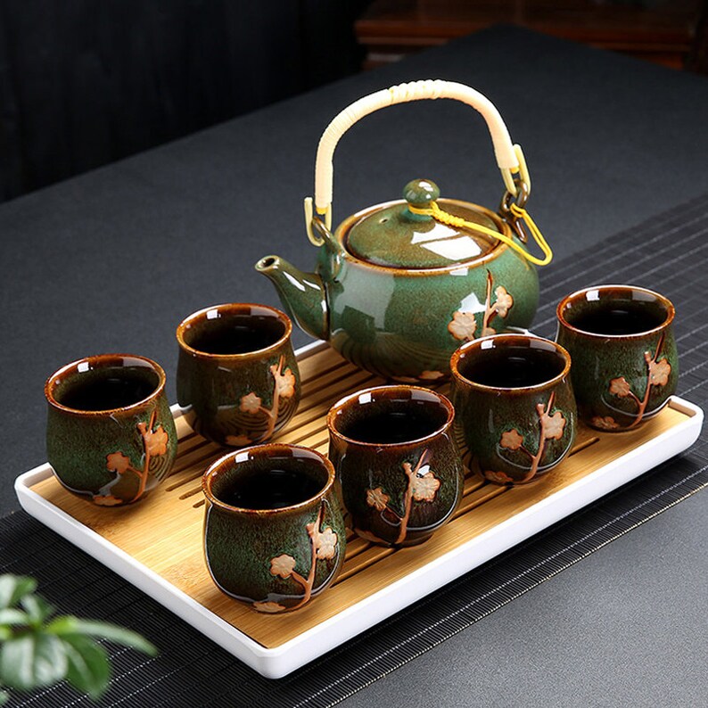 Ceramic Tea Set Lift Tea Set Retro Tea Set Embossed Plum Blossom Tea ...