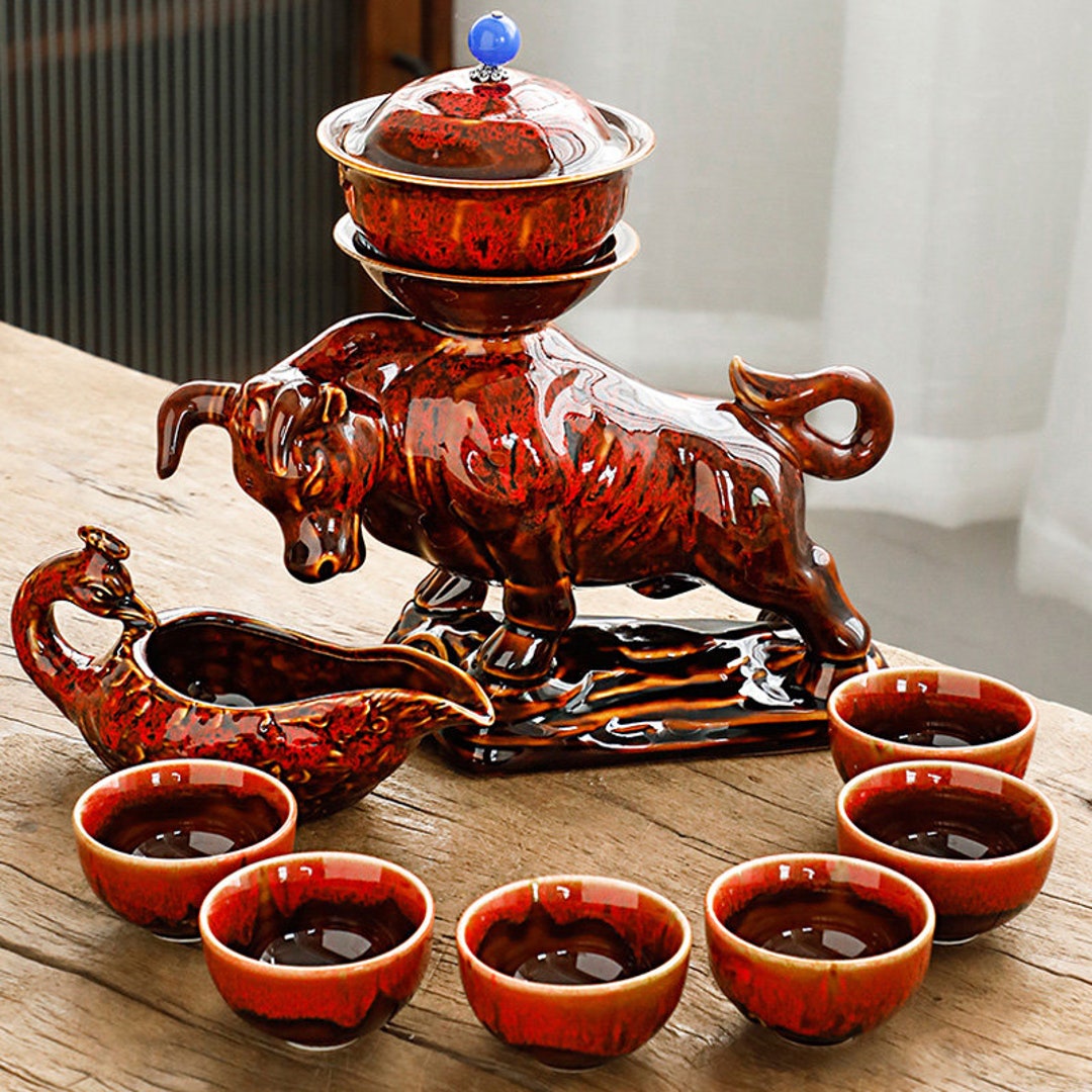 Retro Tea Setrotating Cattle Semi-automatic Lazy Tea Sethome Kung Fu ...