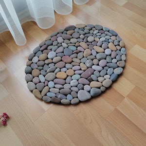 38-49 Cm Oval Beach Stone Mat, Indoor/outdoor Pebble Rug, Foot Massager ...