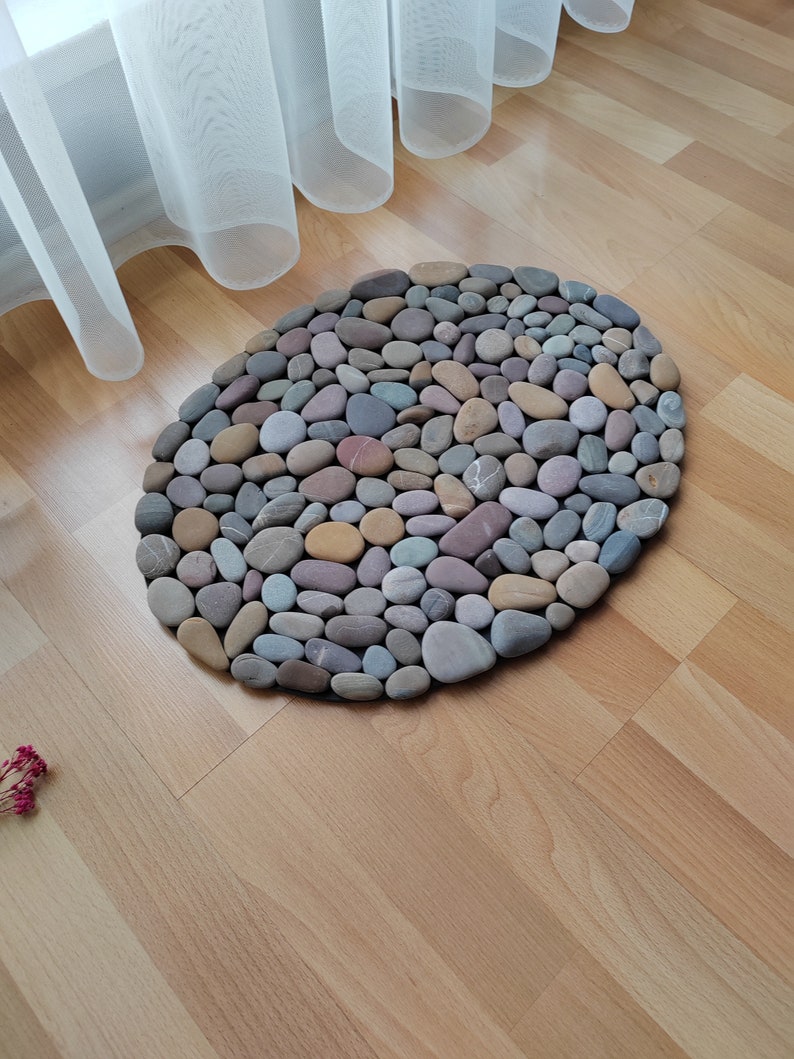 38-49 Cm Oval Beach Stone Mat, Indoor/outdoor Pebble Rug, Foot Massager ...