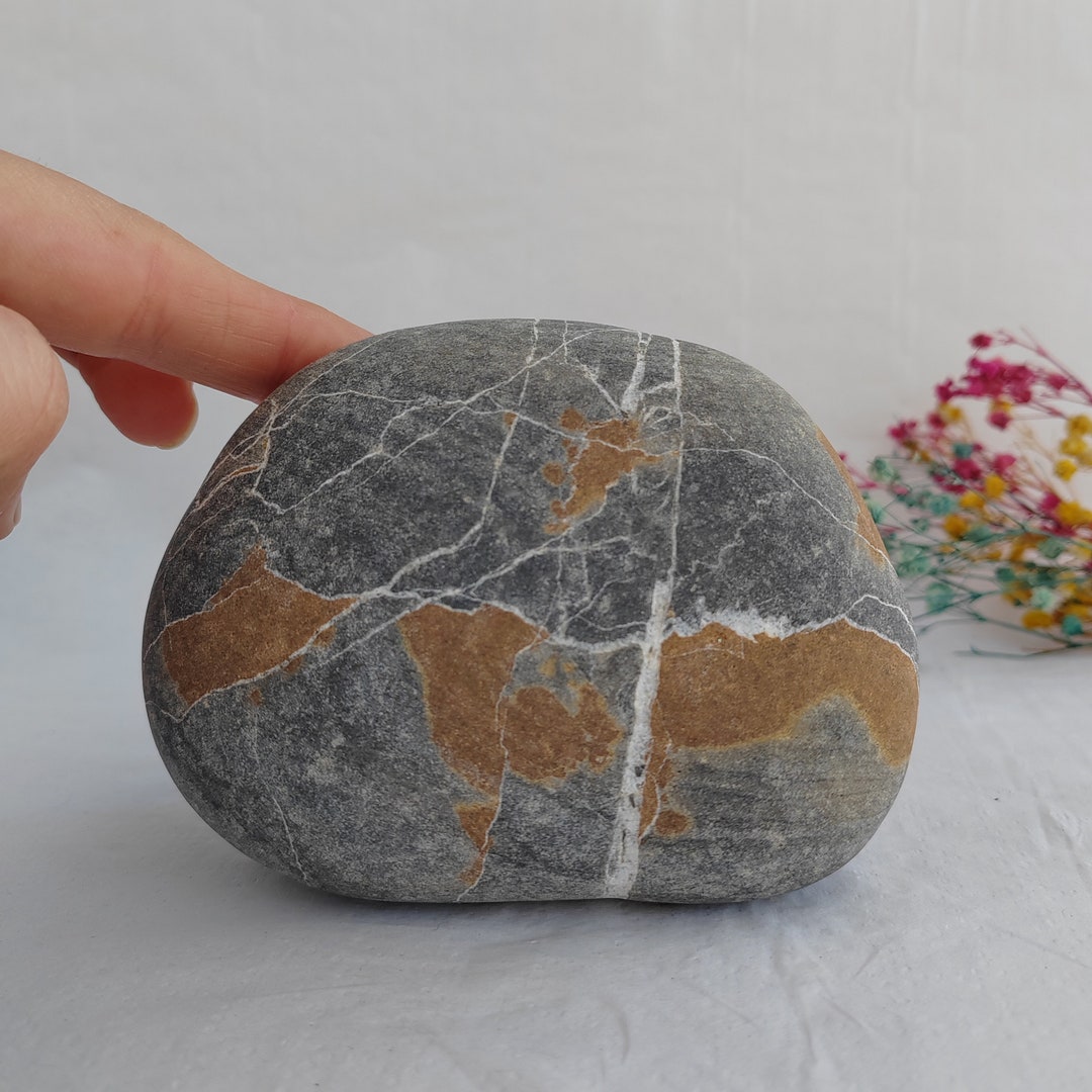 610 Gr, 11 Cm Brown White Banded Sea Stone, Beach Pebble Band, Self ...