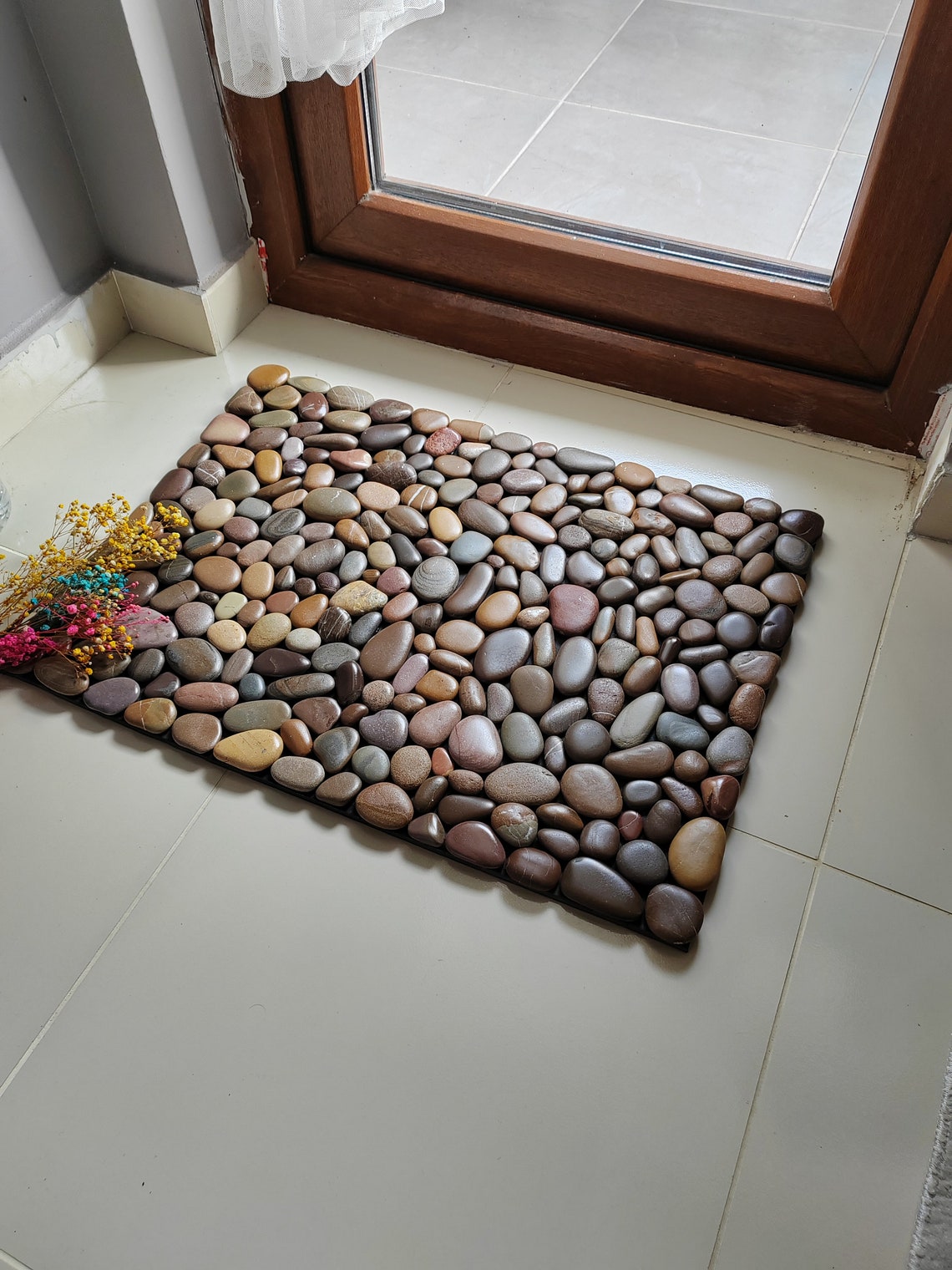 35-55 Cm Polished Beach Stone Mat, Pebble Rug, Foot Massager, Beach ...