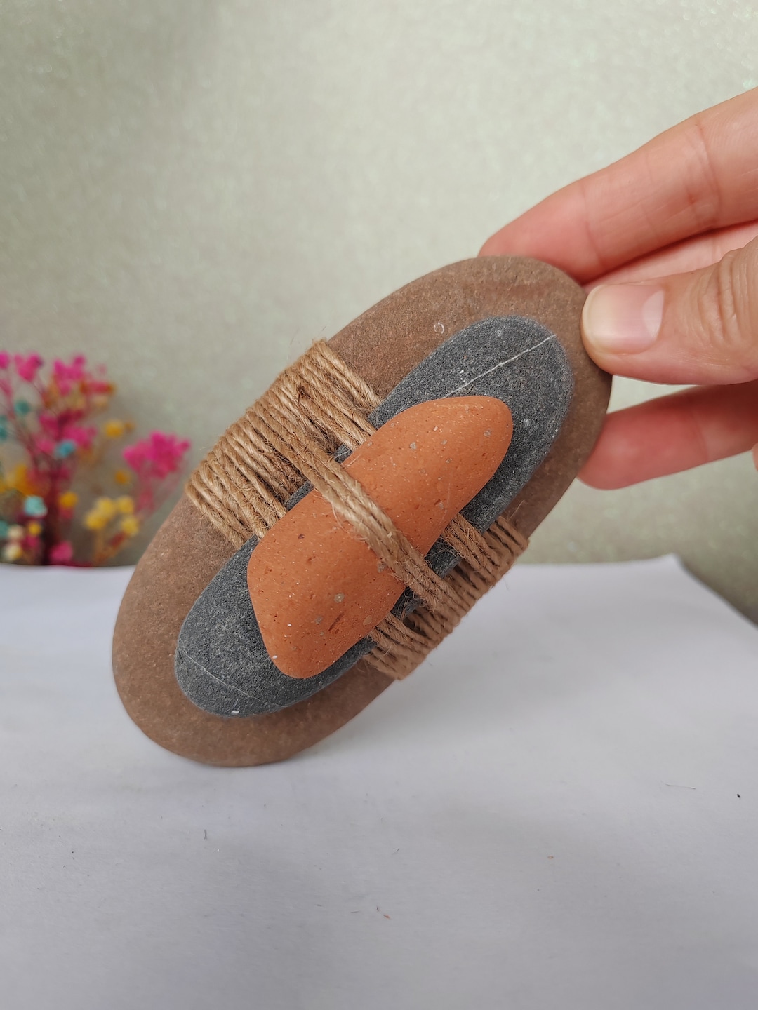 Wrapped Rocks 11 Cm Beach Decoration Pebble Ornament Natural - Etsy