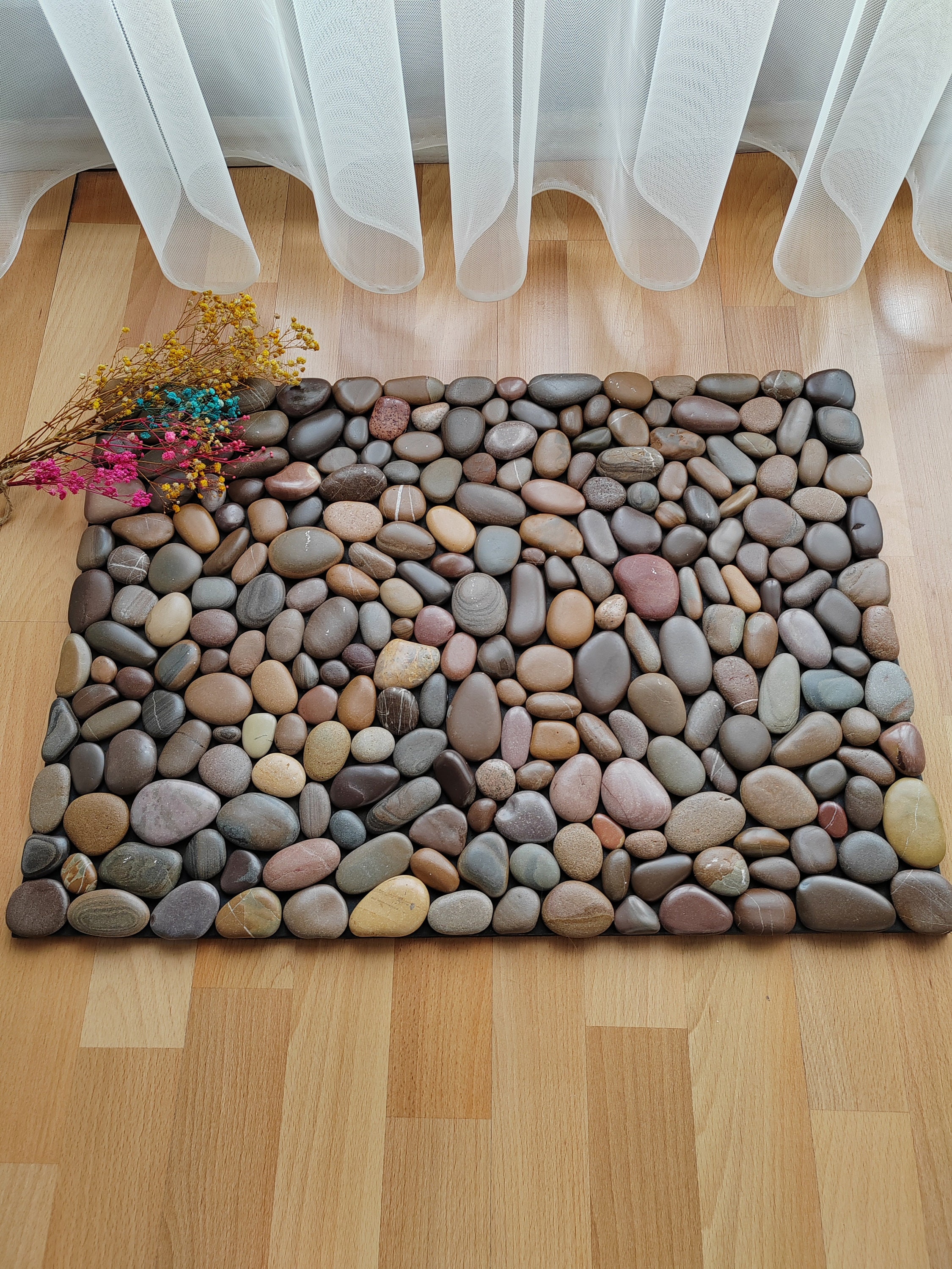 35-55 Cm Polished Beach Stone Mat, Pebble Rug, Foot Massager, Beach ...