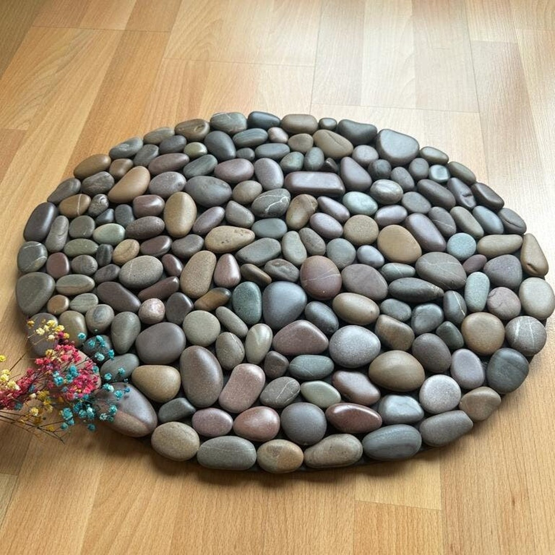 Polished Beach Stone Mat: Pebble Rug, Foot Massager (38-49 Cm), (15-19 ...