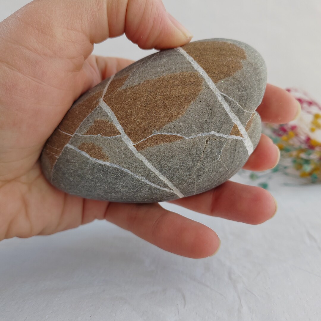 270 Gr, 9 Cm Brown White Banded Sea Stone, Beach Pebble Band, Self ...