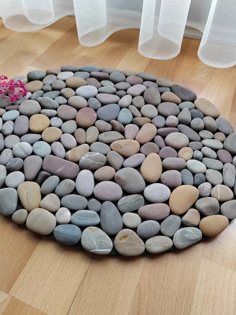 38-49 Cm Oval Beach Stone Mat, Indoor/outdoor Pebble Rug, Foot Massager ...