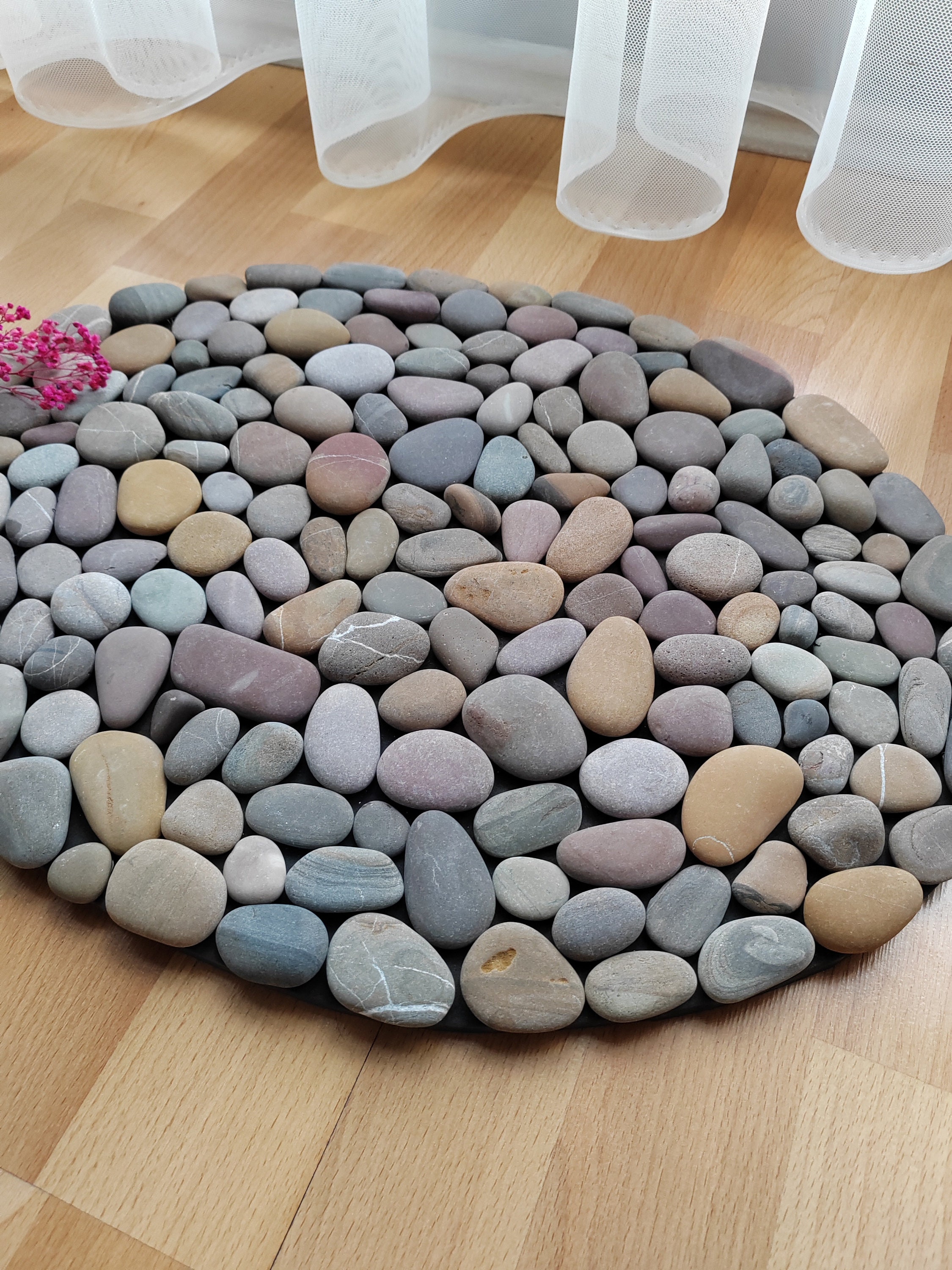 38-49 Cm Oval Beach Stone Mat, Indoor/outdoor Pebble Rug, Foot Massager ...