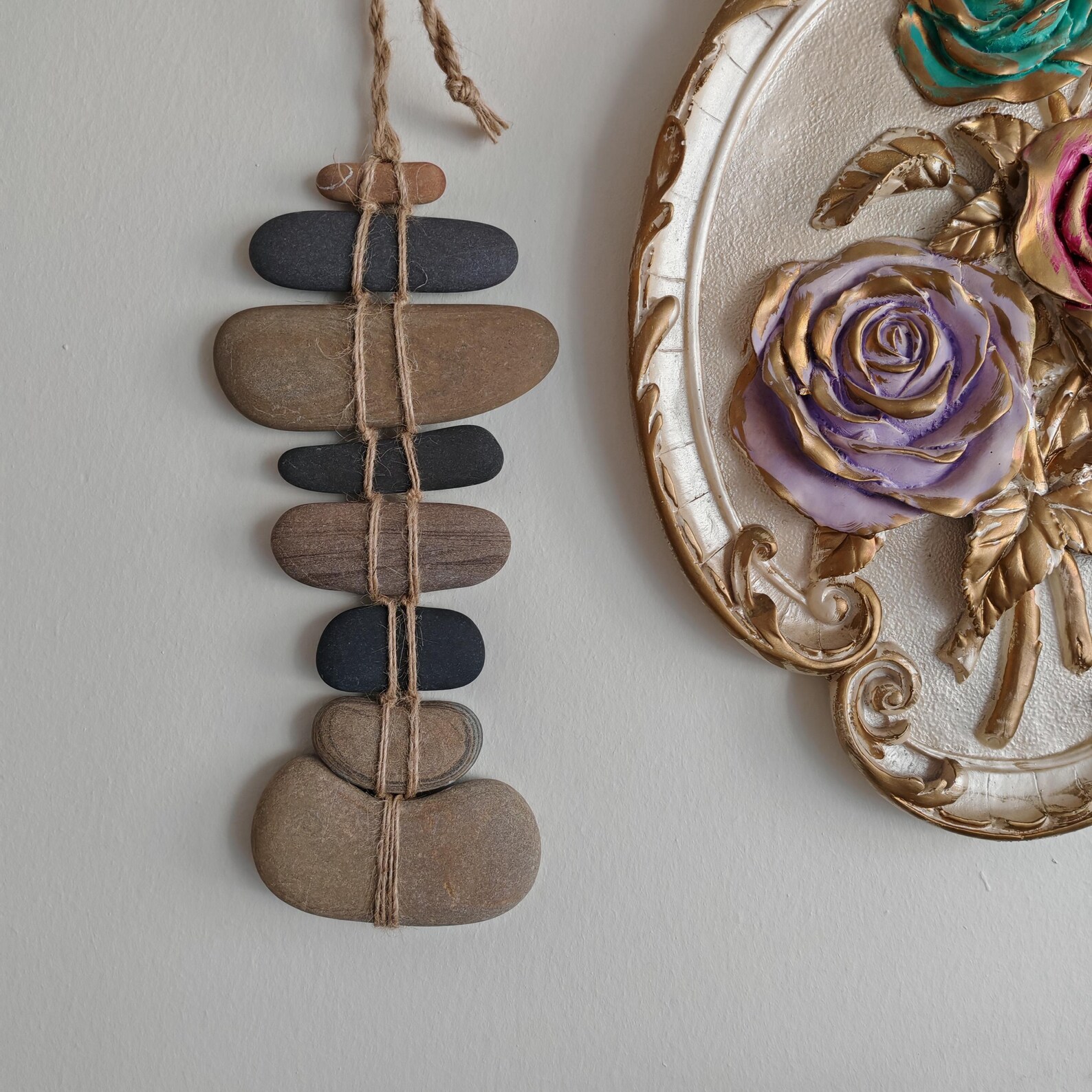 Wrapped Beach Stone Wall Hanging: Boho Rock Decor - Etsy