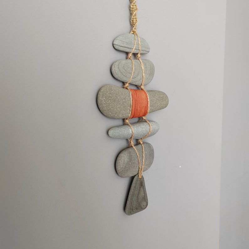 Rock Wall Hanging, Genuine Leather Wrapped 15-27 Cm Beach Stone Wall ...