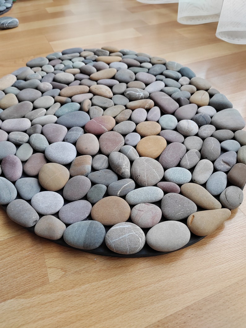 38-49 Cm Oval Beach Stone Mat, Indoor/outdoor Pebble Rug, Foot Massager ...