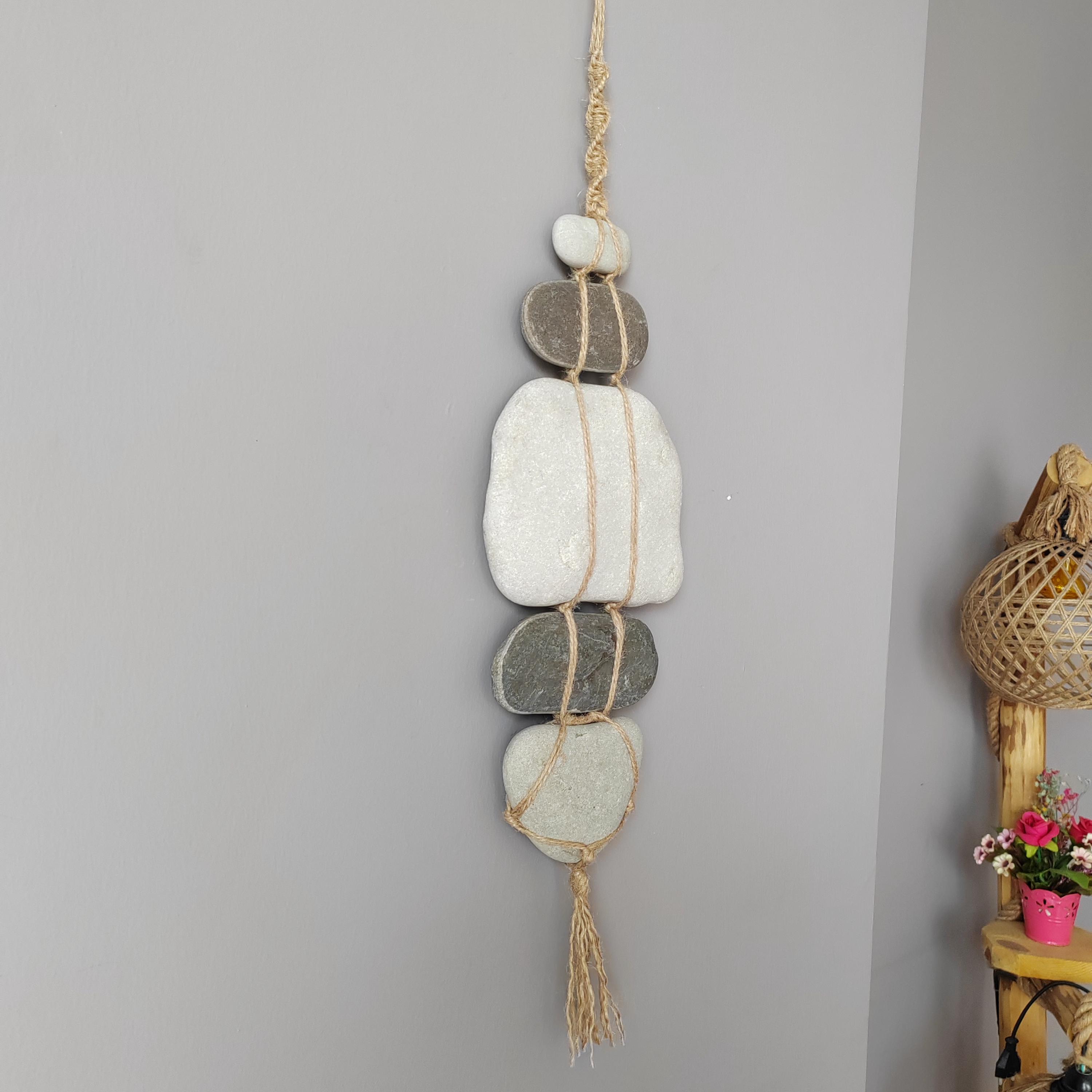 Beach Stone Wall Hanging: Jute Wrapped Pebble Ornament - Etsy