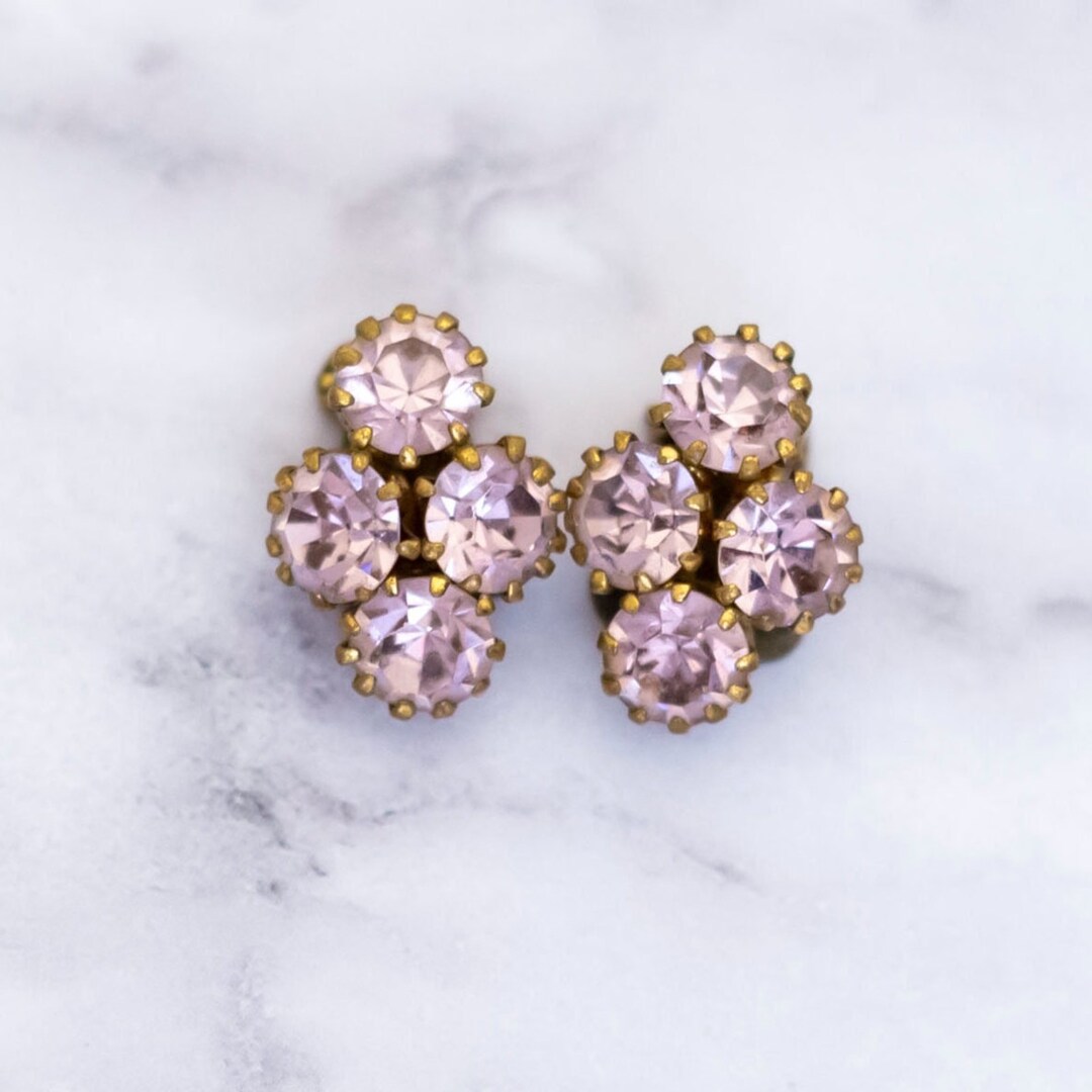 Vintage Pink Faux Gem Art Deco Clip on Earrings by Austria HB25 - Etsy