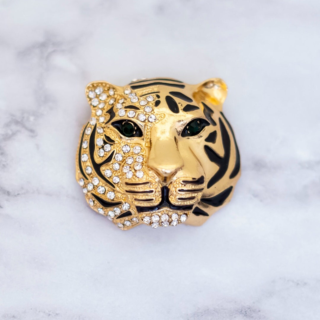 Vintage Gold Tone Two Faced Tiger Intricate Brooch HB23 - Etsy