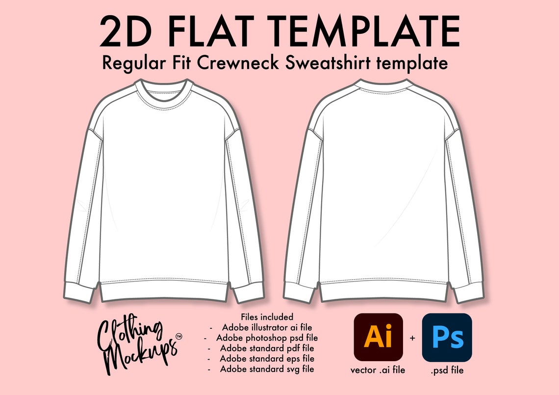 Flat Technical Drawing - Crewneck Sweatshirt Template - Regular Fit - Etsy