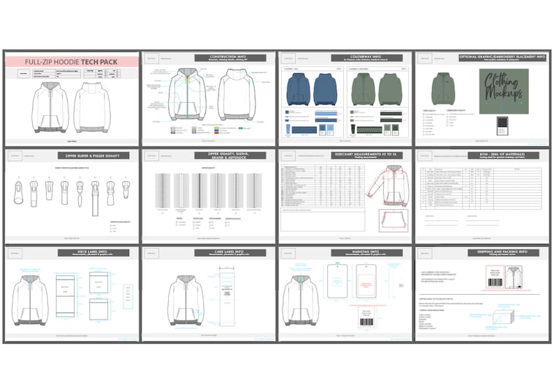 Full Zip Hoodie TECH PACK - Etsy