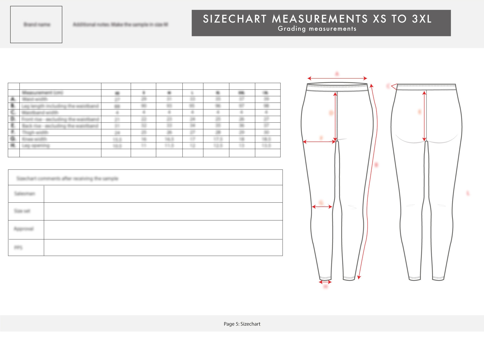 Leggings TECH PACK Illustrator Photoshop Procreate Size Chart Supplier ...