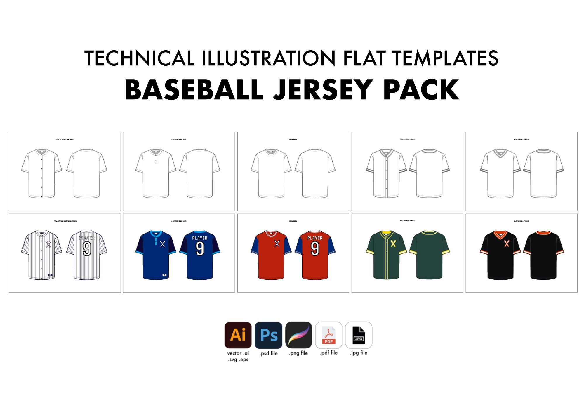 Baseball Jersey Pack Illustrator Photoshop Procreate Canva Flat ...