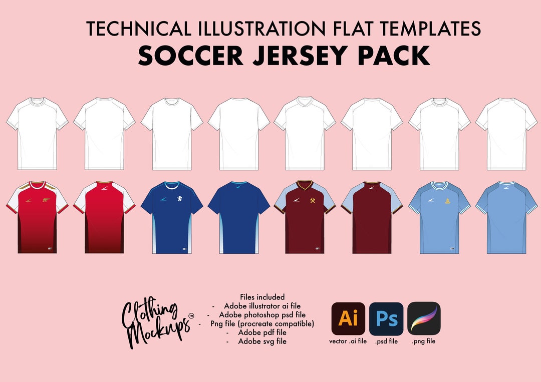 Soccer Jersey Pack Illustrator Photoshop Procreate Flat Illustrations ...