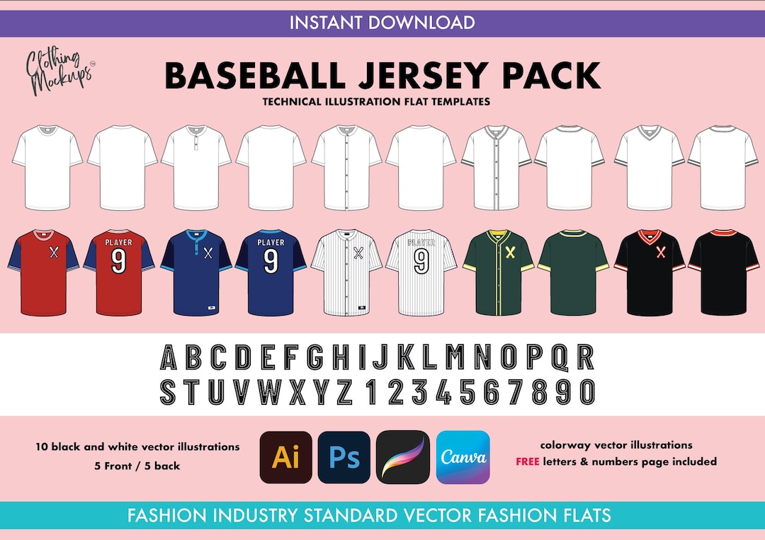 Baseball Jersey Pack Illustrator Photoshop Procreate Canva Flat ...
