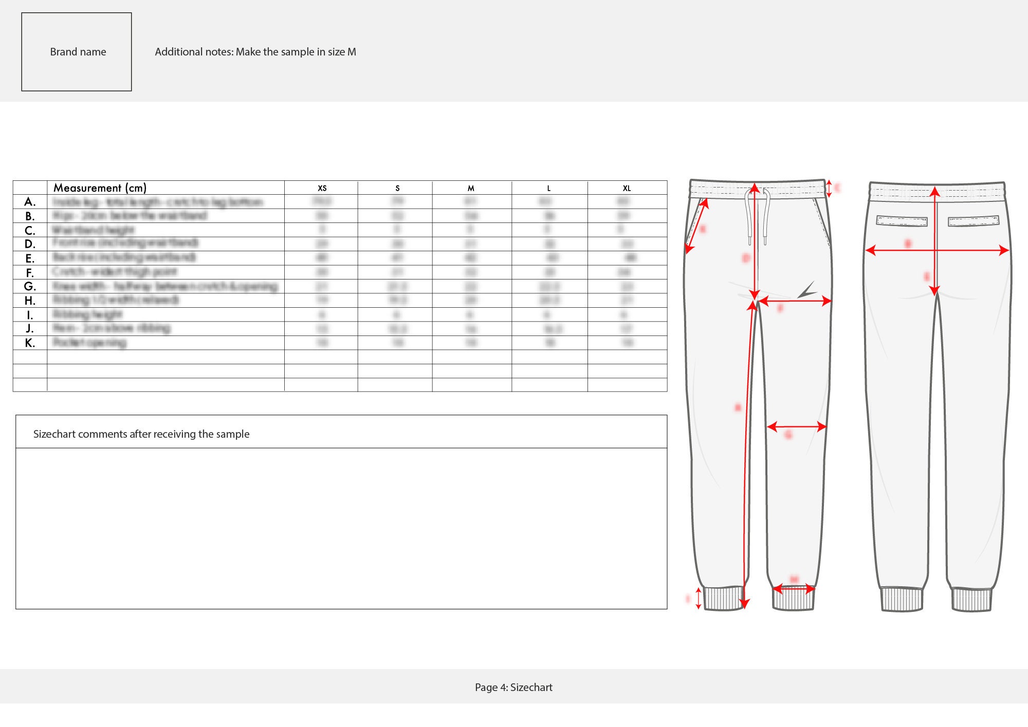 Sweatpants Joggers TECH-PACK Illustrator Photoshop Procreate Size Chart ...