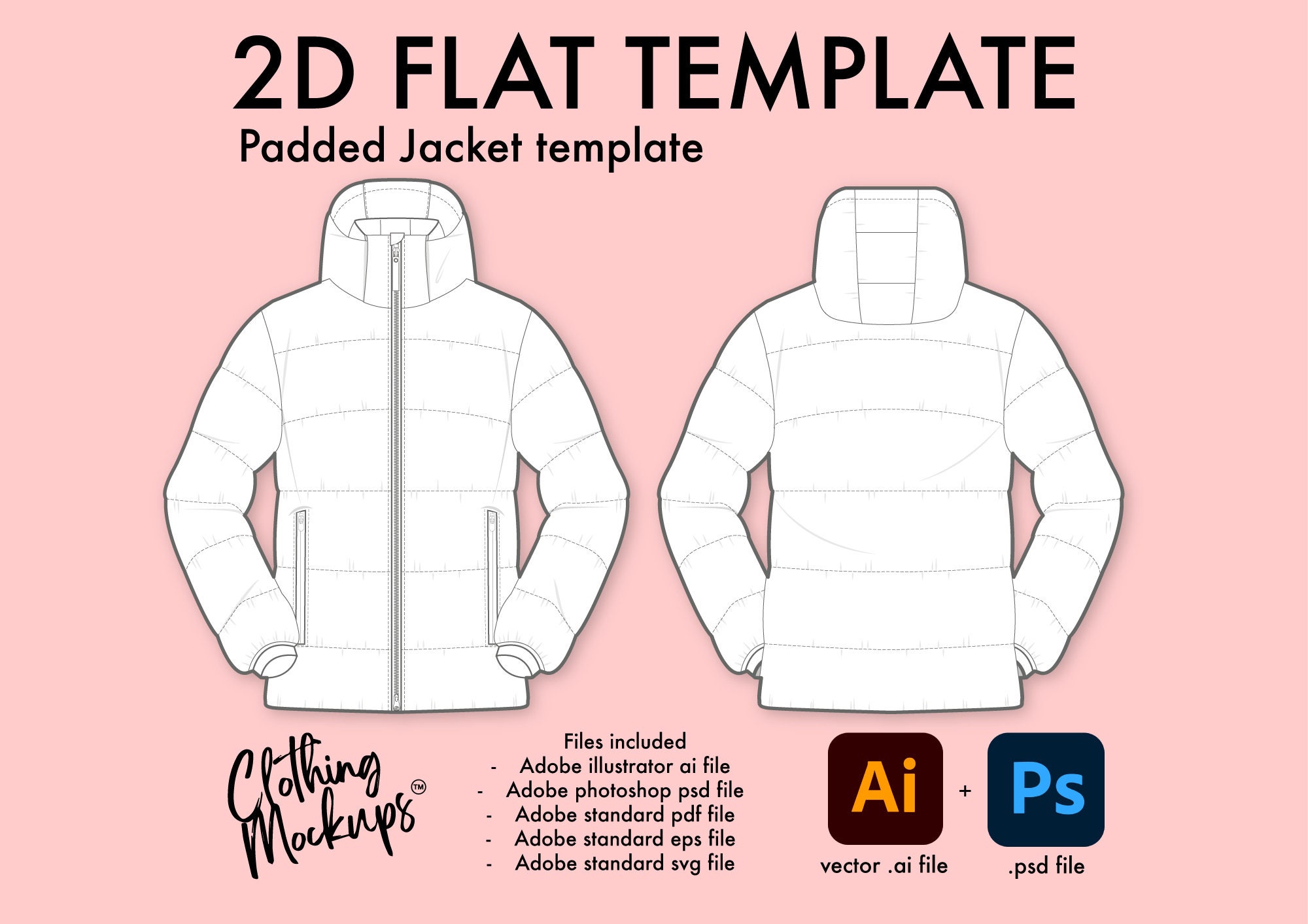 Flat Technical Drawing - Jacket Template - Puffer, Padded, Primaloft ...