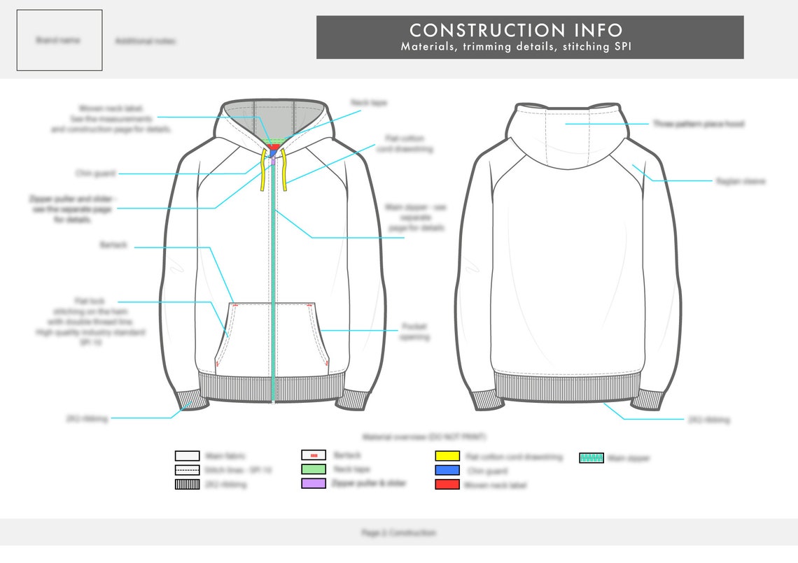 Full Zip Hoodie TECH PACK - Etsy