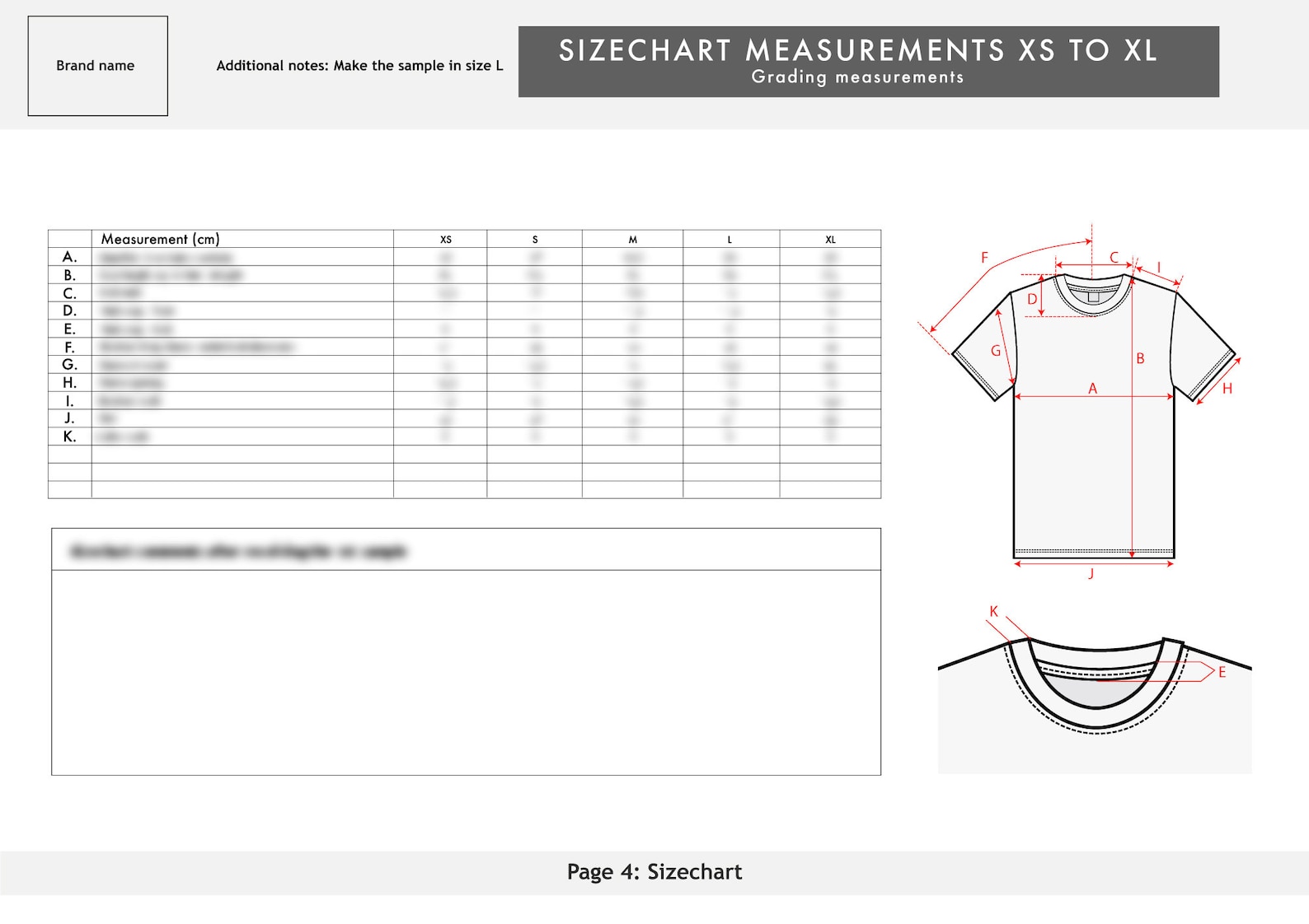T-shirt TECH PACK Illustrator Photoshop Procreate Size Chart Supplier ...