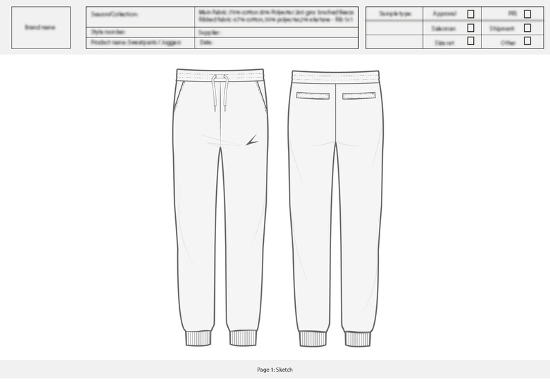Sweatpants Joggers TECH-PACK Illustrator Photoshop Procreate Size Chart ...