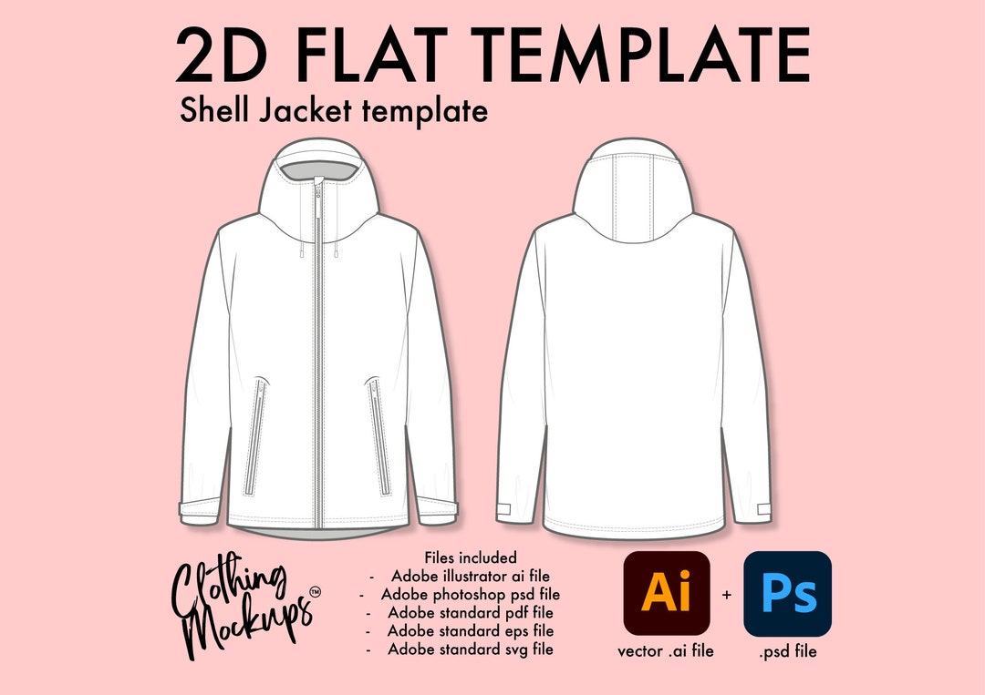 Flat Technical Drawing Jacket Template Shell, Windbreaker, 3 Layer PU ...