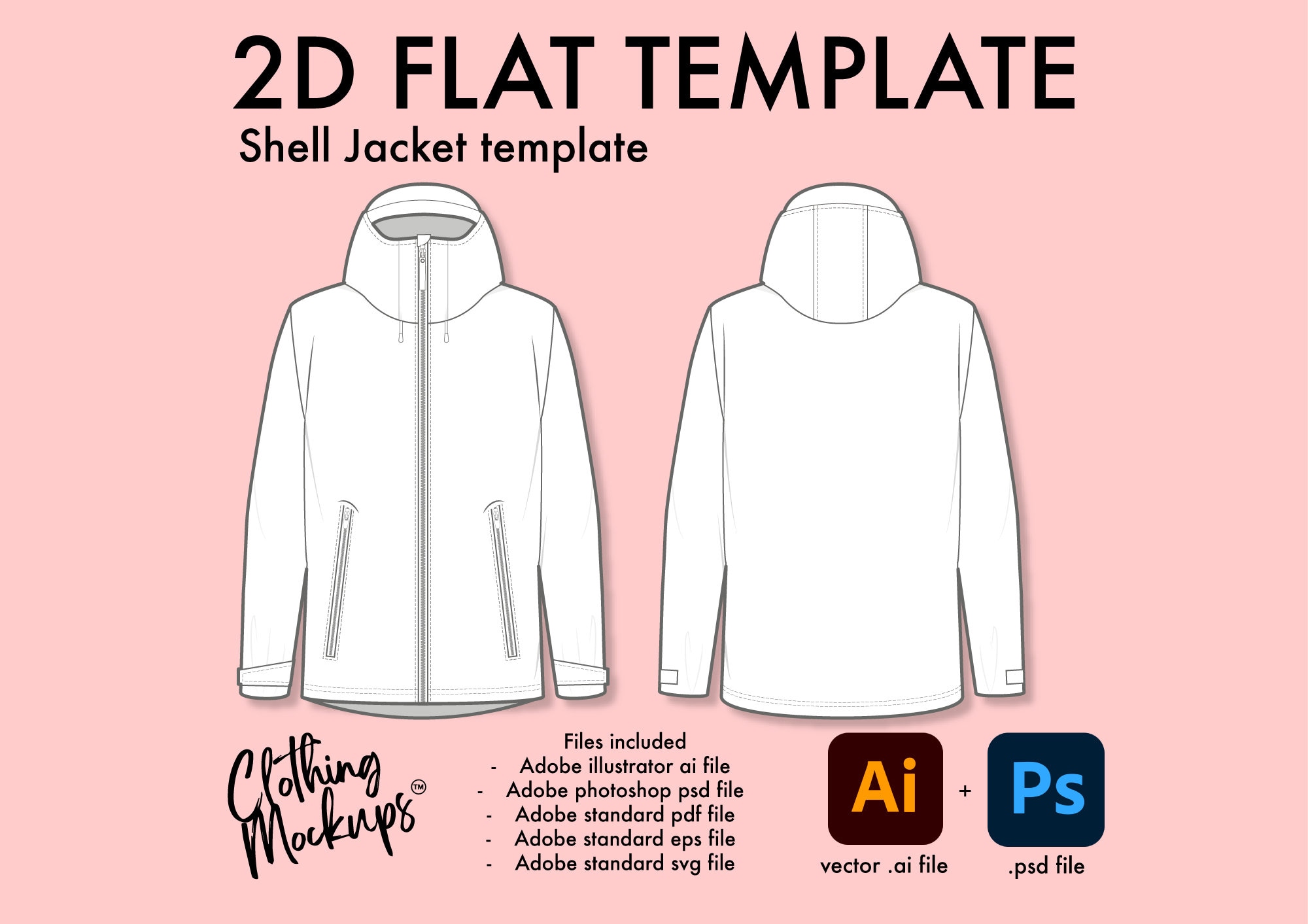 Flat Technical Drawing - Jacket Template - Shell, Windbreaker, 3 Layer ...