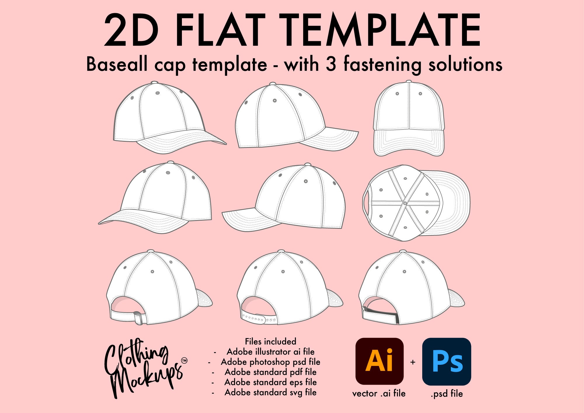 Flat Technical Drawing - Baseball Cap Vector Illustration - Etsy